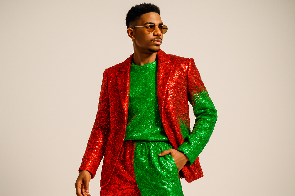 dopamine-and-fashion-clothing-in-male-model-with-red-green-glitter ...